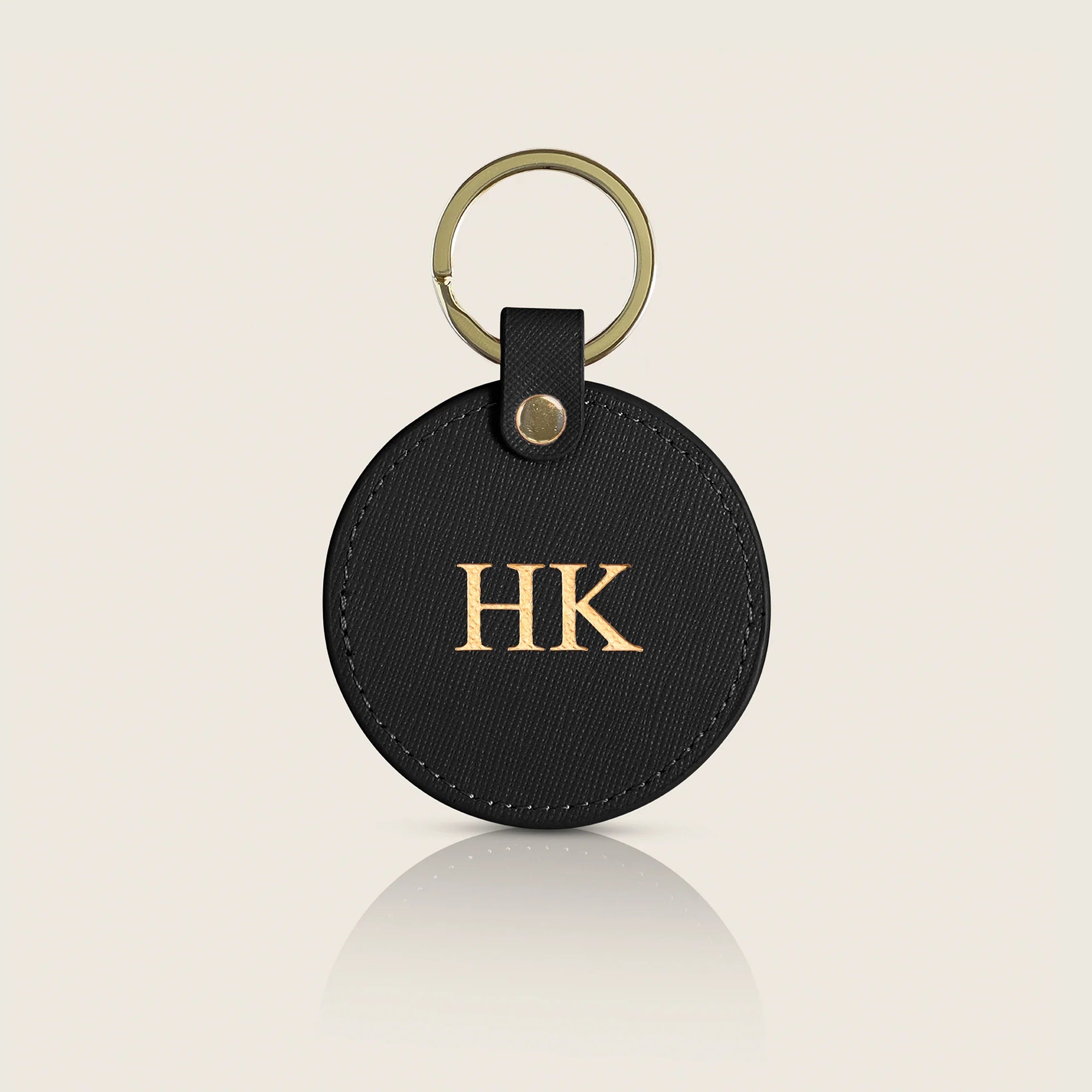 Personalised Black Saffiano Leather Keychain – BE KIND